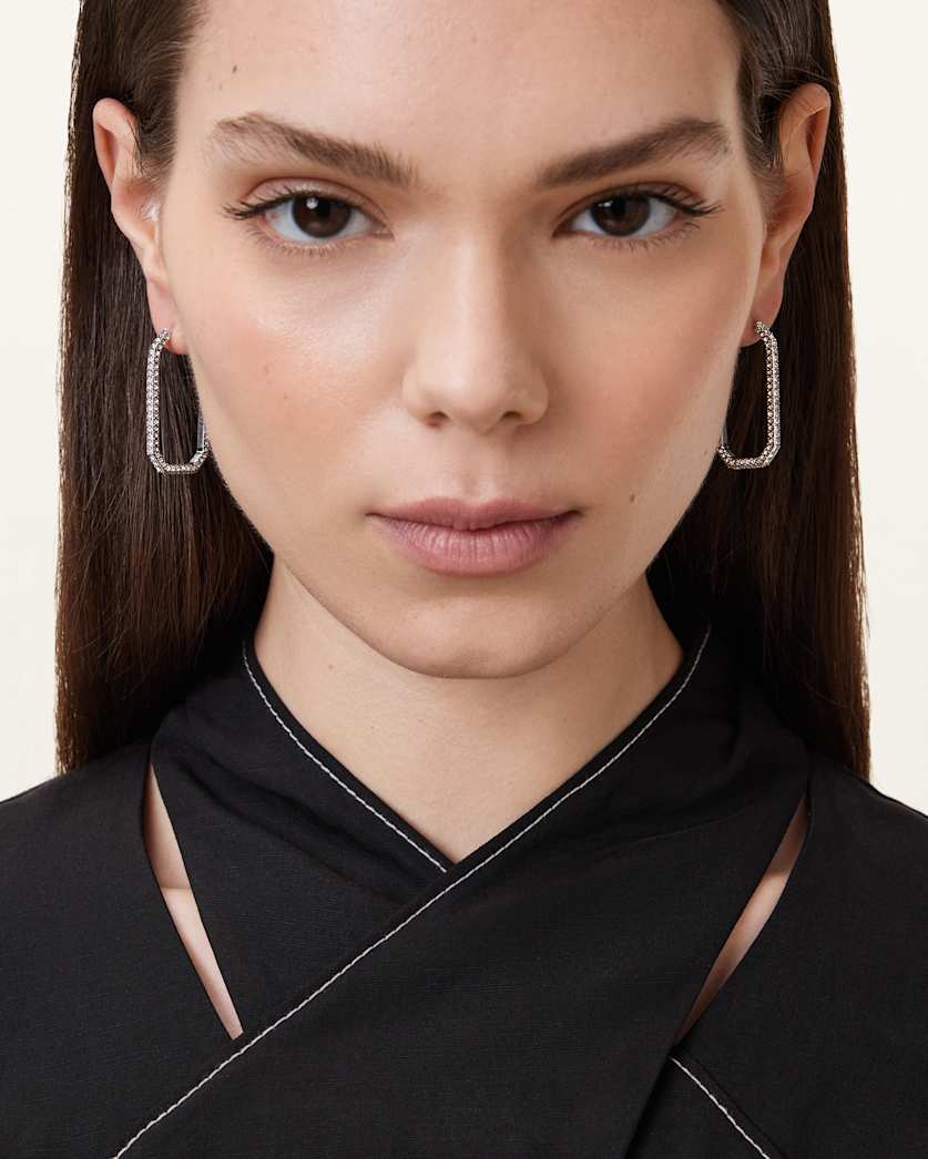 Hattie Crystal Hex Hoop Earrings WARM SILVER | ALLSAINTS US
